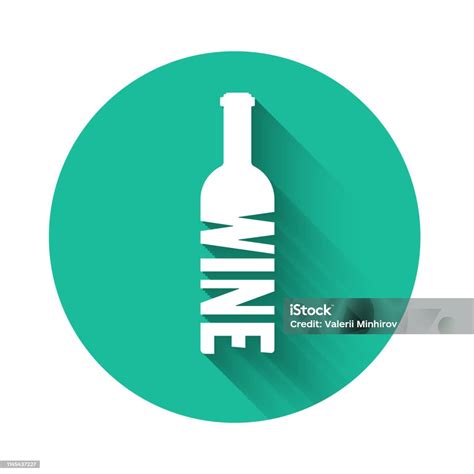 긴 그림자와 고립 된 와인 아이콘의 화이트 병 와인의 글자 병 녹색 원 버튼을 클릭 합니다 벡터 일러스트 0명에 대한 스톡 벡터 아트 및 기타 이미지 Istock
