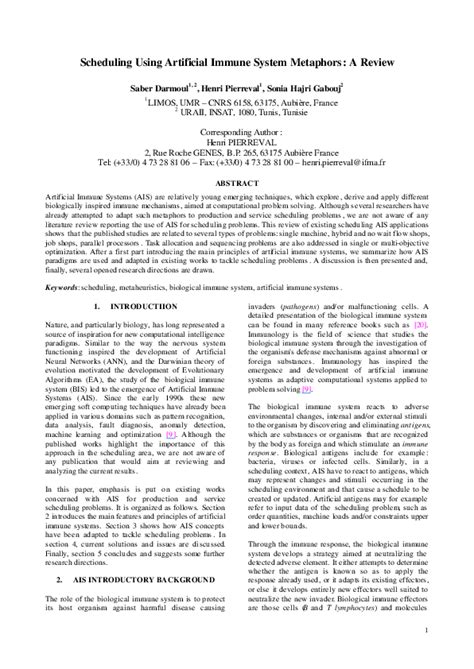 Pdf Scheduling Using Artificial Immune System Metaphors A Review