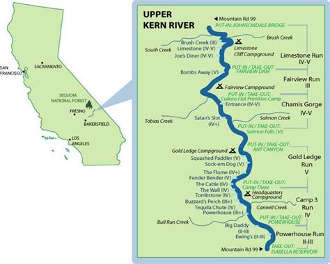 Upper Kern Mile By Mile Map River Rafting River Trip River Camp