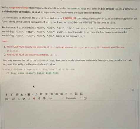 Solved Write A Segment Of Code That Implements A Functions