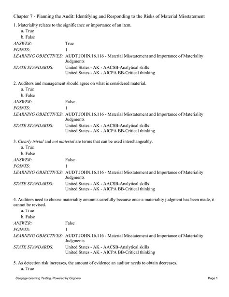 Chapter 7 Planning The Audit Identifying And Responding To The Risks Of Material Misstatement