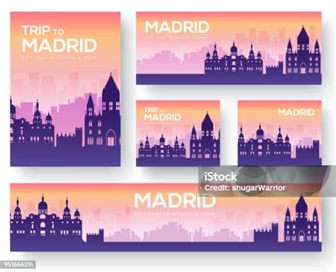 마드리드 프리 국가 장식 여행 투어 개념의 집합입니다 문화 전통 잡지 책 포스터 추상 요소 벡터 장식 민족 인사말 카드 또는 초대 배경 감에 대한 스톡 벡터 아트 및 기타