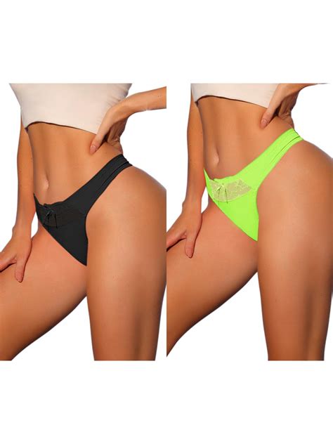 Nomadic Nook Womens Low Rised Satin Bikini Panties Lace Waist Thongs
