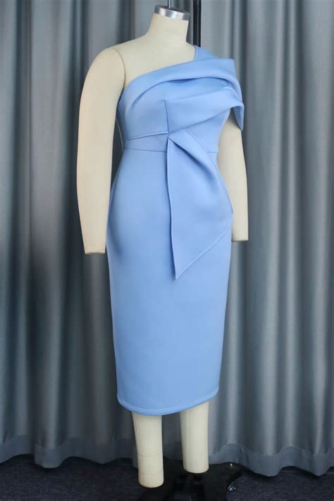 Wholesale Blue Sexy Formal Solid Patchwork Backless Oblique Collar