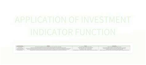 Application Of Investment Indicator Function Excel Template Free