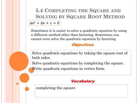 PPT Completing The Square And Solving By Square Root Method PowerPoint Presentation ID