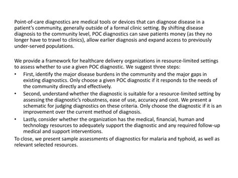 Assessing Point Of Care Diagnostics