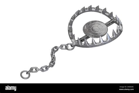 3d I Metallic Bear Trap Chain Isolated Background Danger Concept Stock