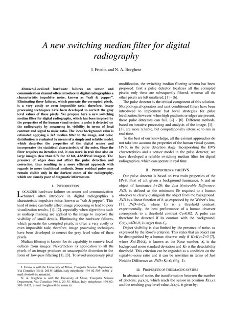 Pdf A New Switching Median Filter For Digital Radiography