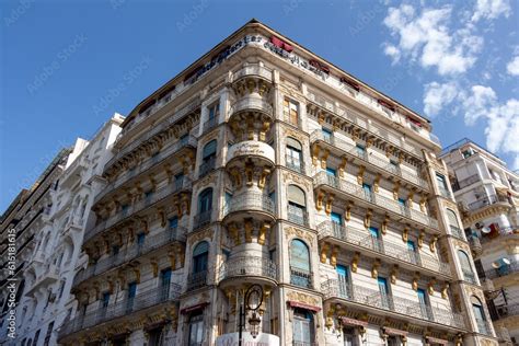 Algiers Algeria Typical French Colonial White Facade Of A The Hotel