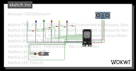 6 Led And Ultrasonic And Servo Wokwi Esp32 Stm32 Arduino Simulator