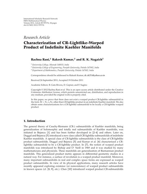 Pdf Characterization Of Cr Lightlike Warped Product Of Indefinite