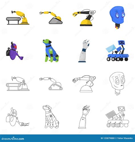 Vector Design Of Robot And Factory Sign Set Of Robot And Space Stock