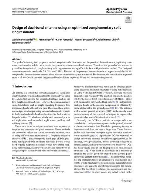 Design Of Dual Band Antenna Using An Optimized Complementary Split Ring Resonator Download