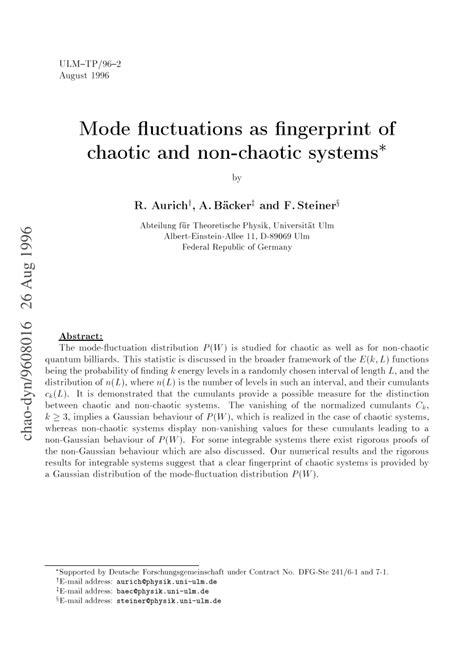 Pdf Mode Fluctuations As Fingerprints Of Chaotic And Non Chaotic Systems