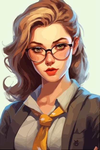 Uma garota de óculos e gravata Vetor Premium