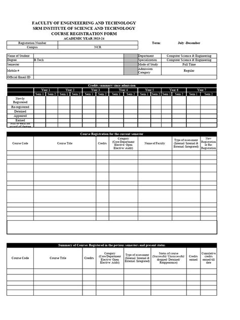 Course Registration Form Pdf