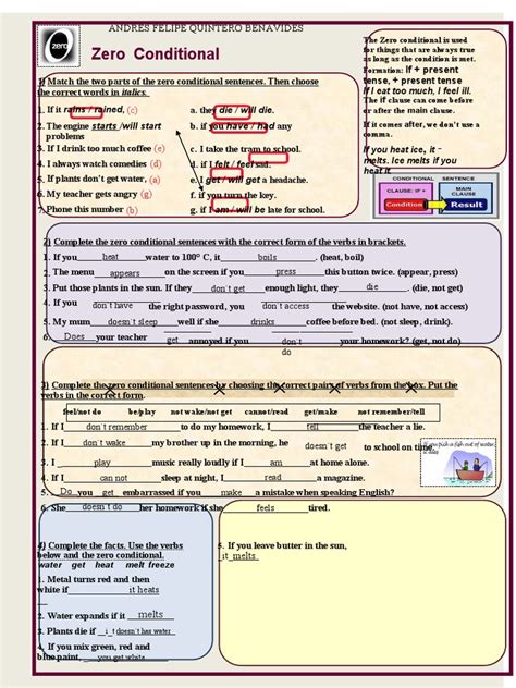 Zero Conditional Exercises Pdf Sentence Linguistics Water