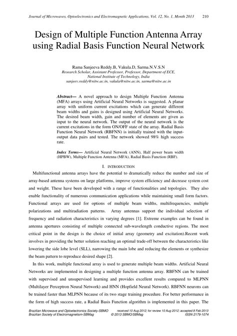 Pdf Design Of Multiple Function Antenna Array Using Radial Basis Function Neural Network