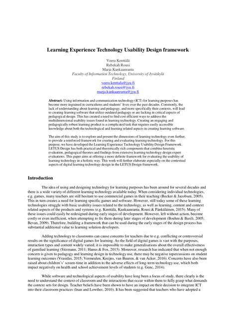 Pdf Learning Experience Technology Usability Design Framework