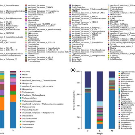 Composition Of Bacteria A Archaea B And Fungi C At The Genus Level Download Scientific