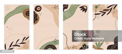 소셜 미디어 이야기는 지구 톤으로 설정됩니다 텍스트와 유기적 인 모양과 자연 요소를위한 복사 공간이있는 수직 배경 템플릿 가지와 덤불 0명에 대한 스톡 벡터 아트 및 기타