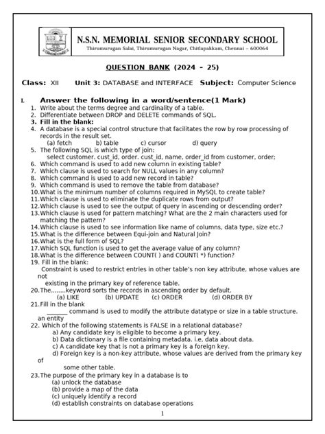 Xii Csc Qbupdated Pdf Table Database Data Management Software