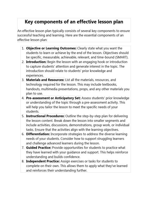 Key Components Of An Effective Lesson Plan Pdf Lesson Plan Learning