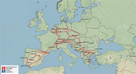 Map Of Europe Displaying A Network Of Rail Lines Connecting Major