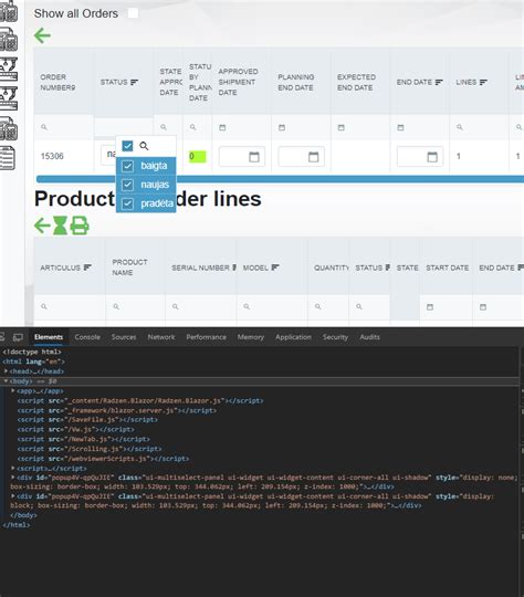 rdazen grid filter with dropdown and multiselection blazor server