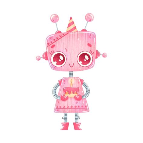 Premium Vector Illustration Of Cute Cartoon Pink Robot Girl Isolated