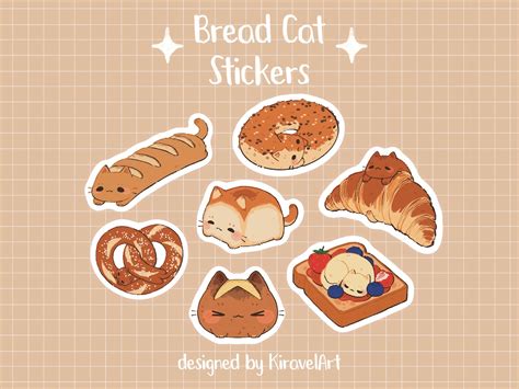 Bread Cat Sticker Set Cute Cat Sticker Waterproof Durable Stickers Kawaii Sticker Bagel Stickers