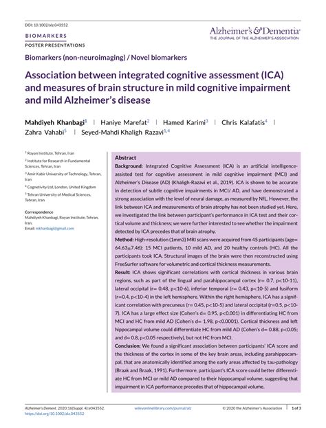 Pdf Association Between Integrated Cognitive Assessment Ica And Measures Of Brain Structure