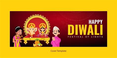 해피 디왈리 인도 축제 표지 템플릿 프리미엄 벡터