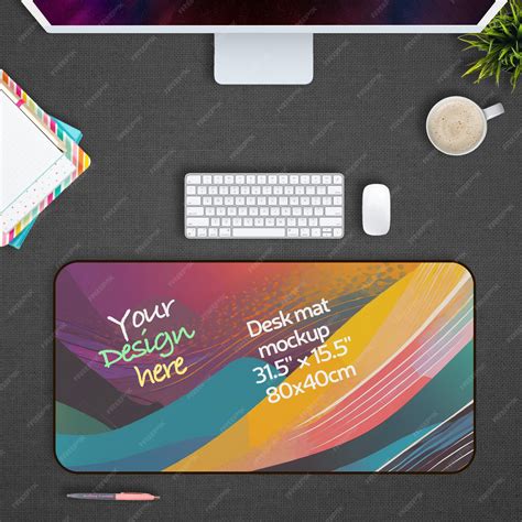 Premium Psd Desk Mat Desk Pad Mockup For Size 80x40 Cm 31x15in On Tabletop For Print On Demand