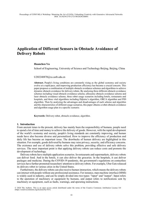 Pdf Application Of Different Sensors In Obstacle Avoidance Of Delivery Robots