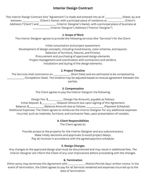 Interior Design Contract Template Pdf Etsy