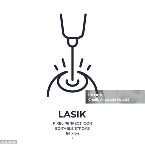 라식 레이저 눈 수술 편집 가능한 스트로크 개요 아이콘 흰색 배경 평면 벡터 일러스트레이션에 격리 픽셀 완벽 64 X 64