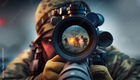 Sniper In Which Aiming From His Rifle Sniper During The Military