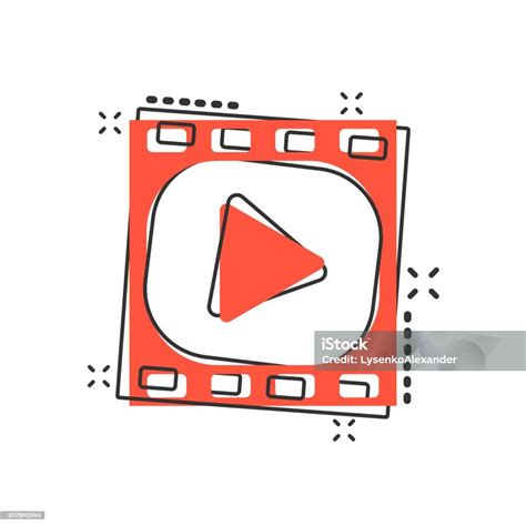 벡터 만화 만화 스타일에서 버튼 아이콘을 재생 합니다 비디오 표시 그림 그림을 재생 합니다 미디어 패널 사업 스플래시 효과 개념 에 대한 스톡 벡터 아트 및 기타