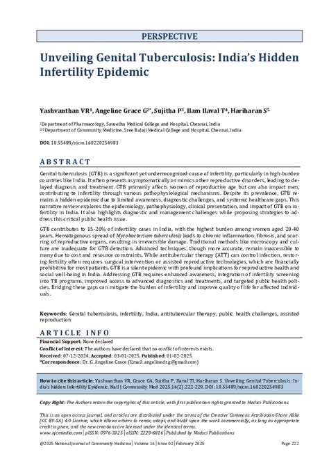 Pdf Unveiling Genital Tuberculosis Indias Hidden Infertility Epidemic