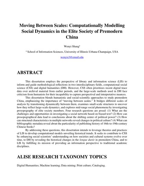 Pdf Moving Between Scales Computationally Modelling Social Dynamics In The Elite Society Of