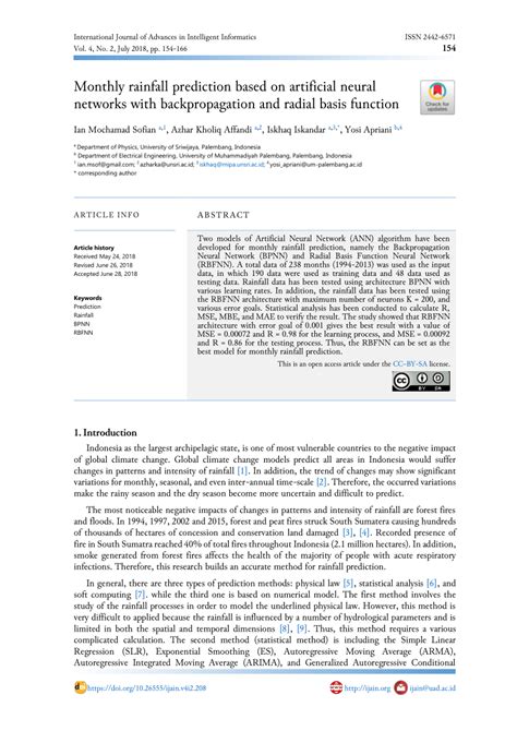 Pdf Monthly Rainfall Prediction Based On Artificial Neural Networks