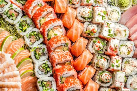Sushi Maki Roll Set With Many Roll Types On Plate Stock Image Image