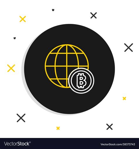 Line Globe And Cryptocurrency Coin Bitcoin Icon Vector Image