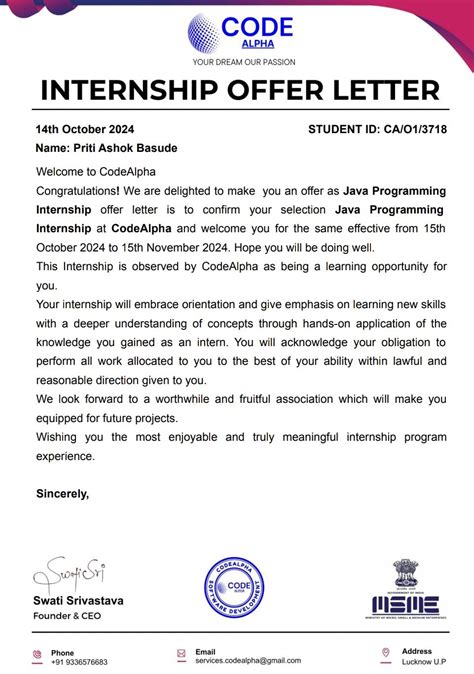 Priti Basude On Linkedin Internship Codealpha Javaprogramming