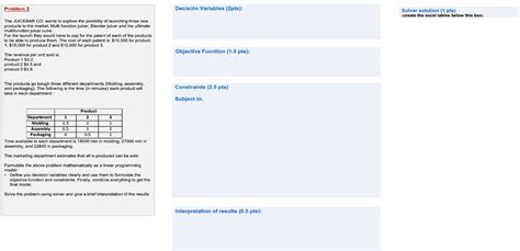 solved problem 2 decisión variables 2pts solver solution