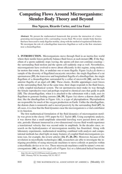 Pdf Computing Flows Around Microorganisms Slender Body Theory And Beyond