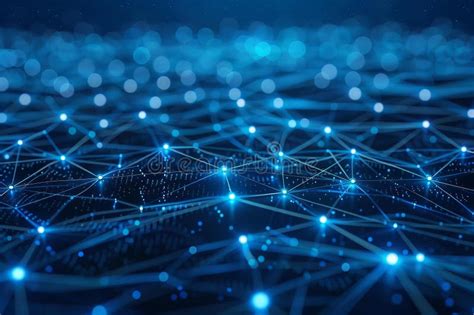 Abstract Technology Background With Glowing Blue Connections And Dots On Dark Blue Futuristic