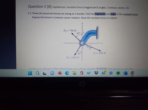 question 2 [8] equilibrium resultant force magnitude 8 angle